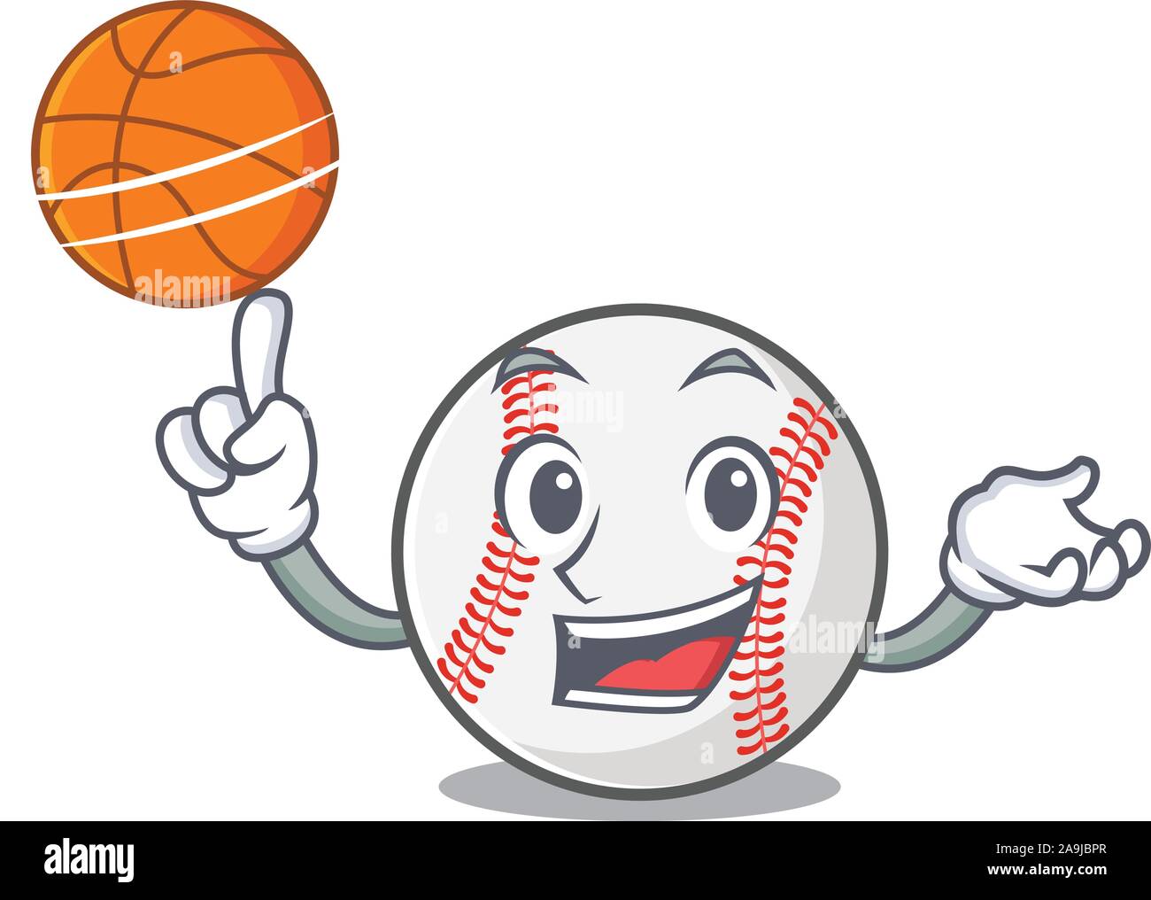 Cartoon baseball with in a character holding basketball Stock Vector ...