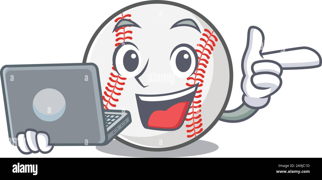 Cartoon baseball with in a character with bring laptop Stock Vector ...