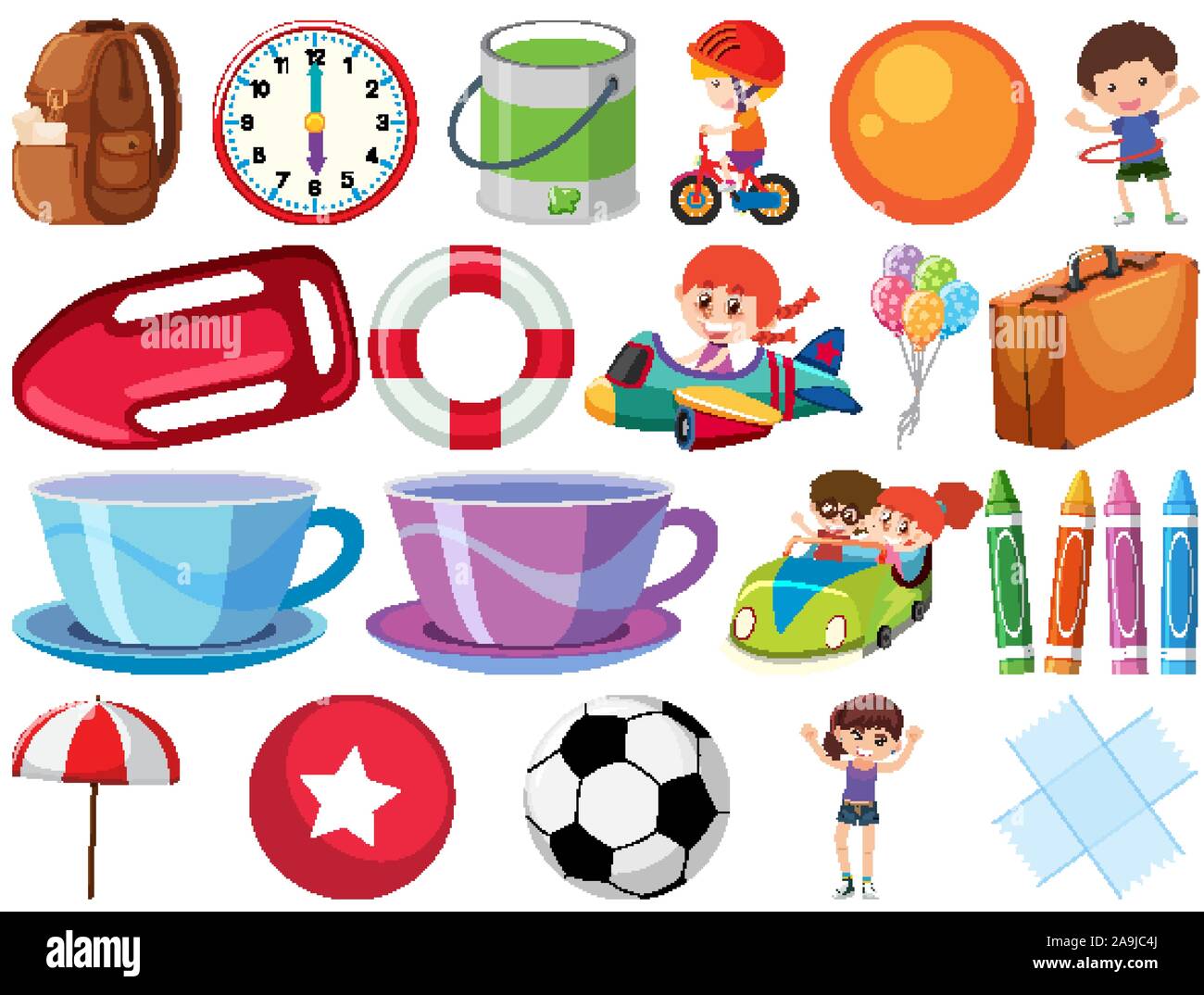 Set of isolated objects with children and balls illustration Stock ...