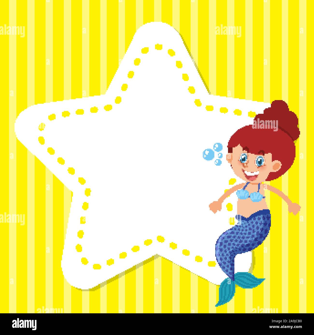 Frame template design with mermaid on yellow background illustration ...