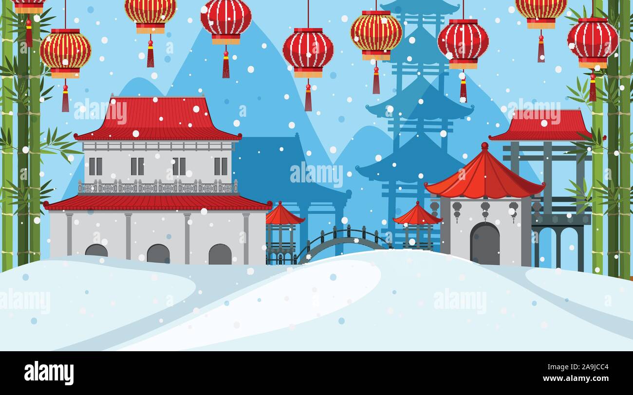 An outdoor scene with Asian building illustration Stock Vector Image ...