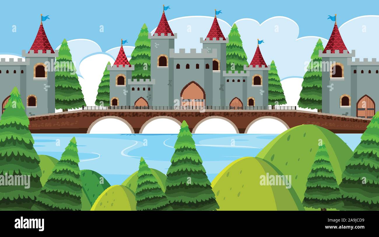 An outdoor scene with castle illustration Stock Vector Image & Art - Alamy