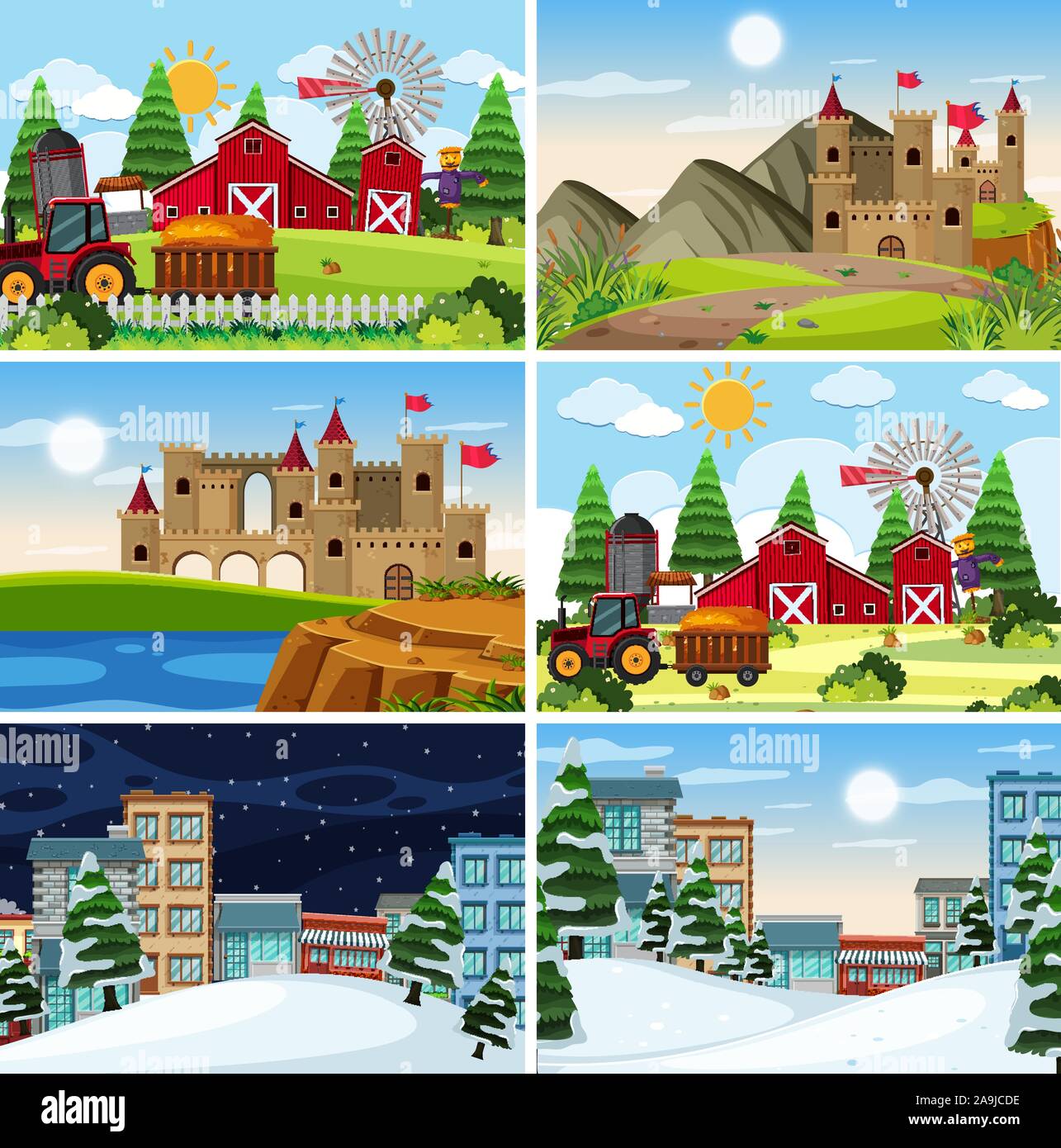 A set of outdoor scene including building illustration Stock Vector ...
