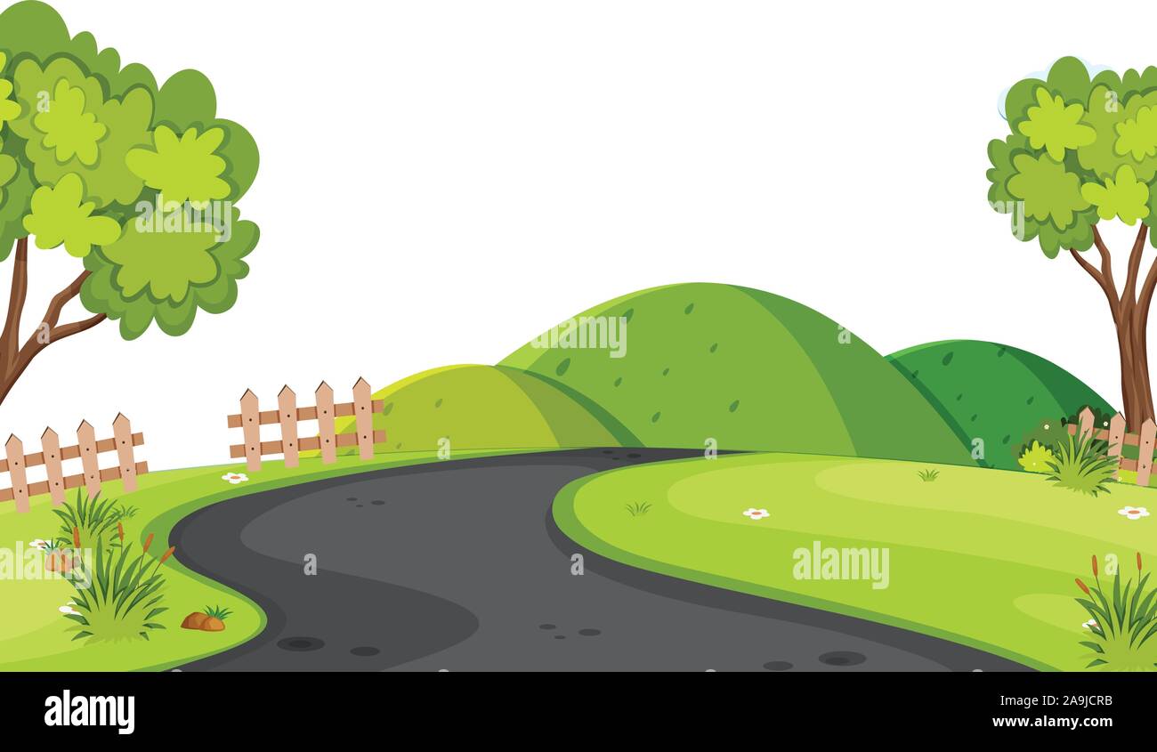 Scenery background of empty road in countryside illustration Stock ...