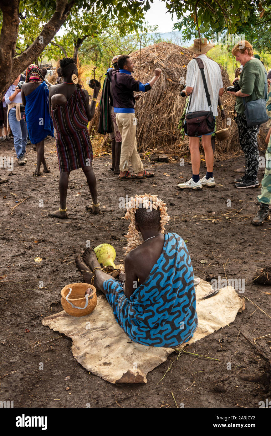 Ethiopia, South Omo, Jinka, Mago National Park, Mursi village, tribal ...