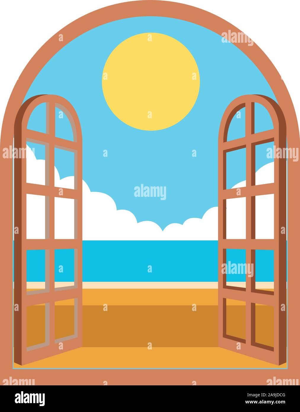 window with beautiful landscape, flat design Stock Vector Image & Art ...