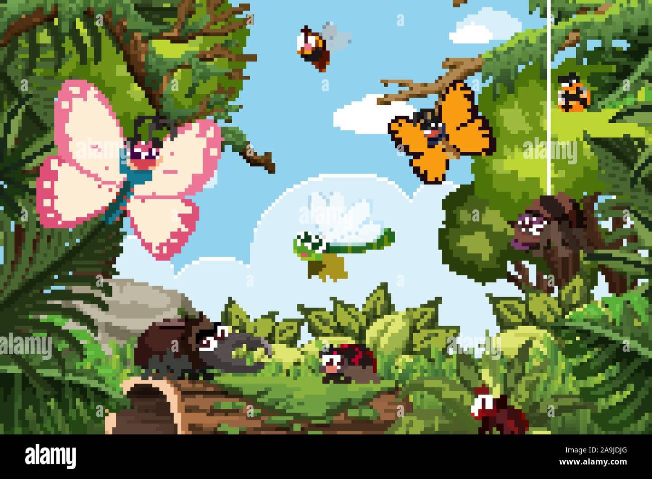 Insects in jungle scene illustration Stock Vector Image & Art - Alamy