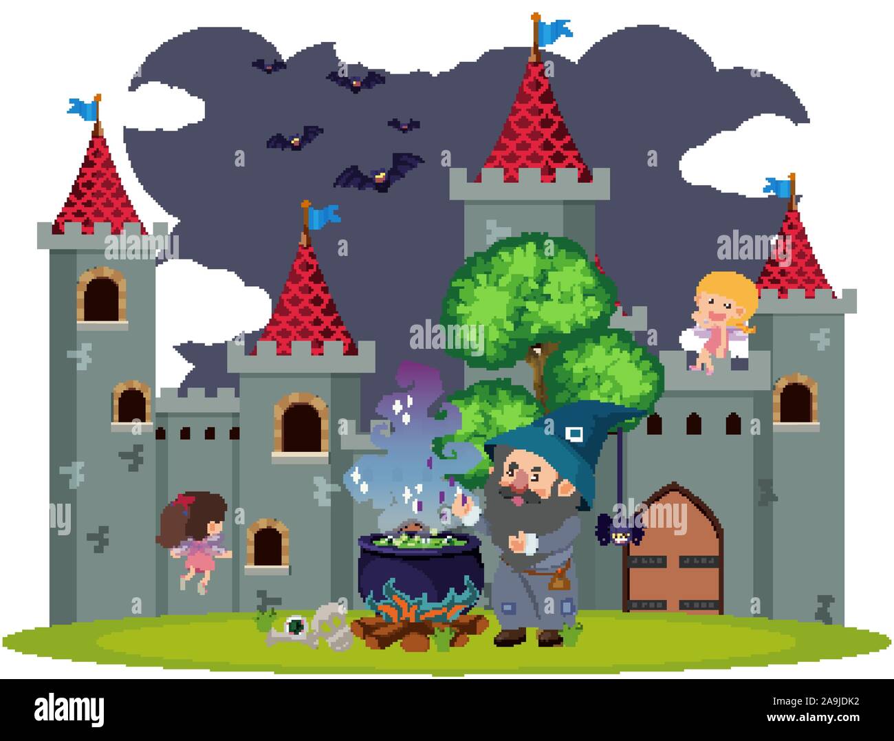 Background scene of wizard at the castle illustration Stock Vector ...