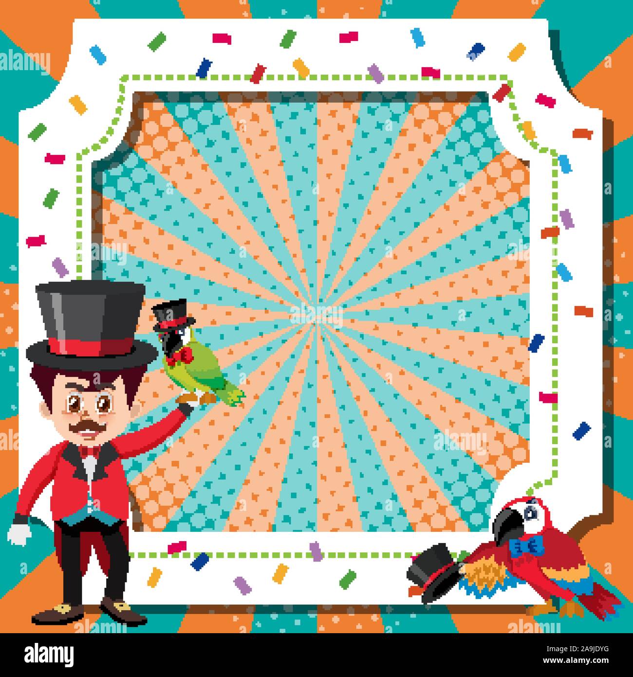 Frame template design with ring master and parrot illustration Stock ...