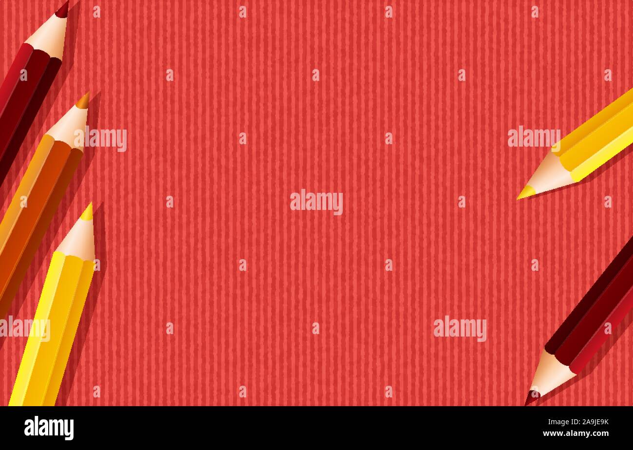 Background template design with colorpencils on red illustration Stock ...