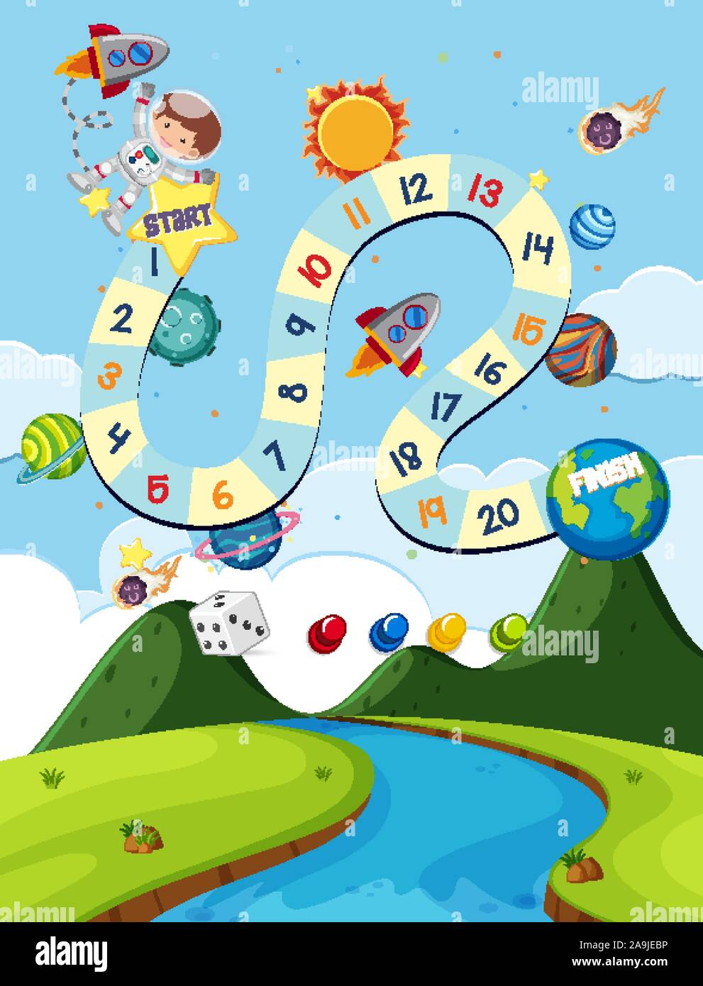 Boardgame design template with astronaut and planets illustration Stock ...