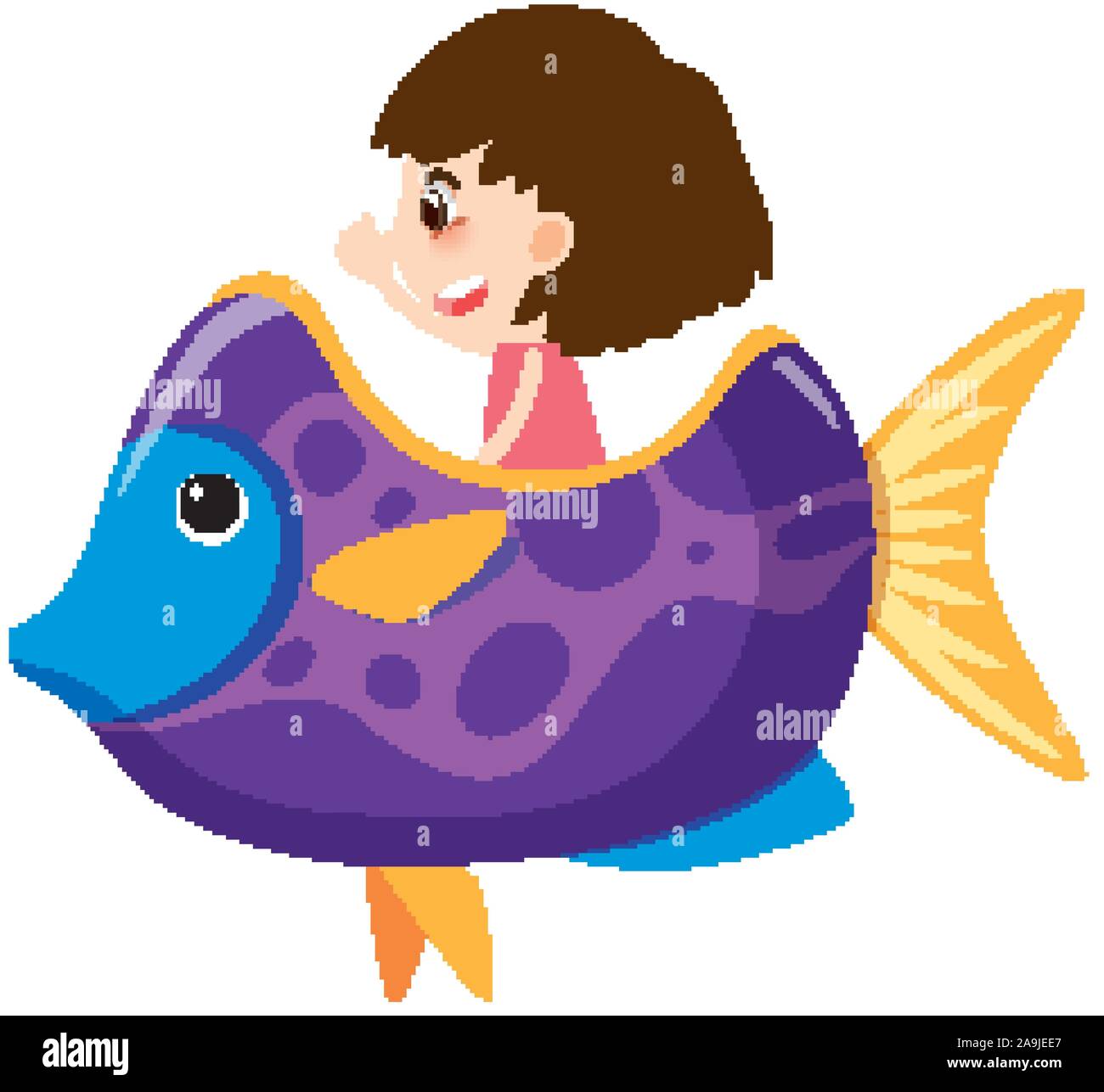 Single character of girl in purple fish on white background ...
