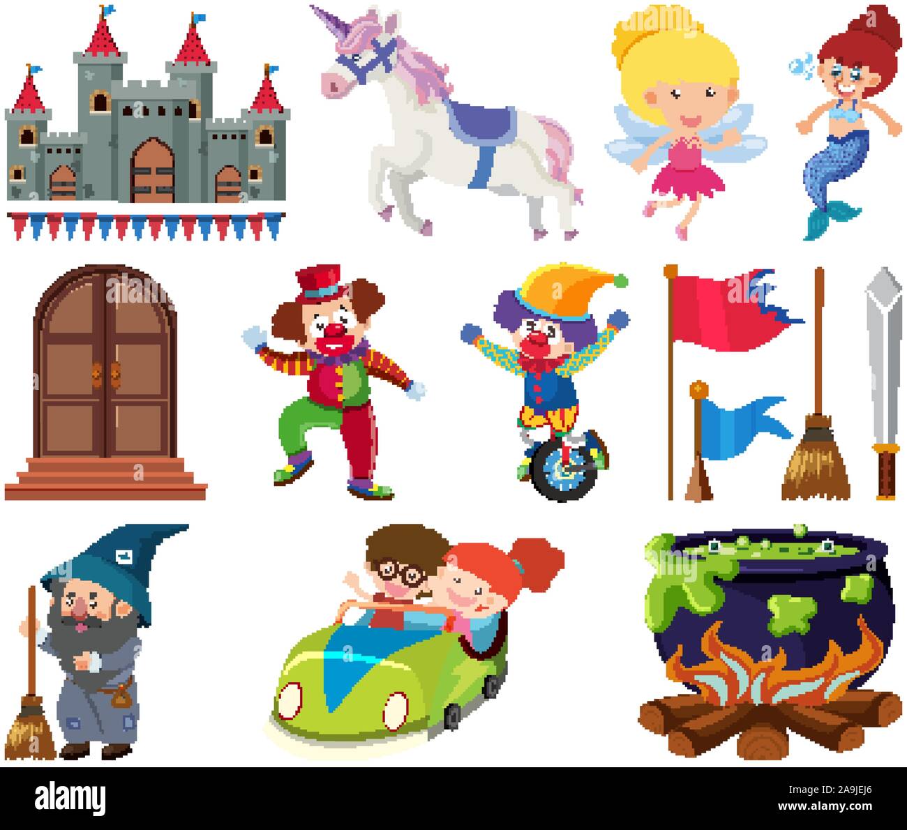 Set of fairytale characters on white background illustration Stock ...