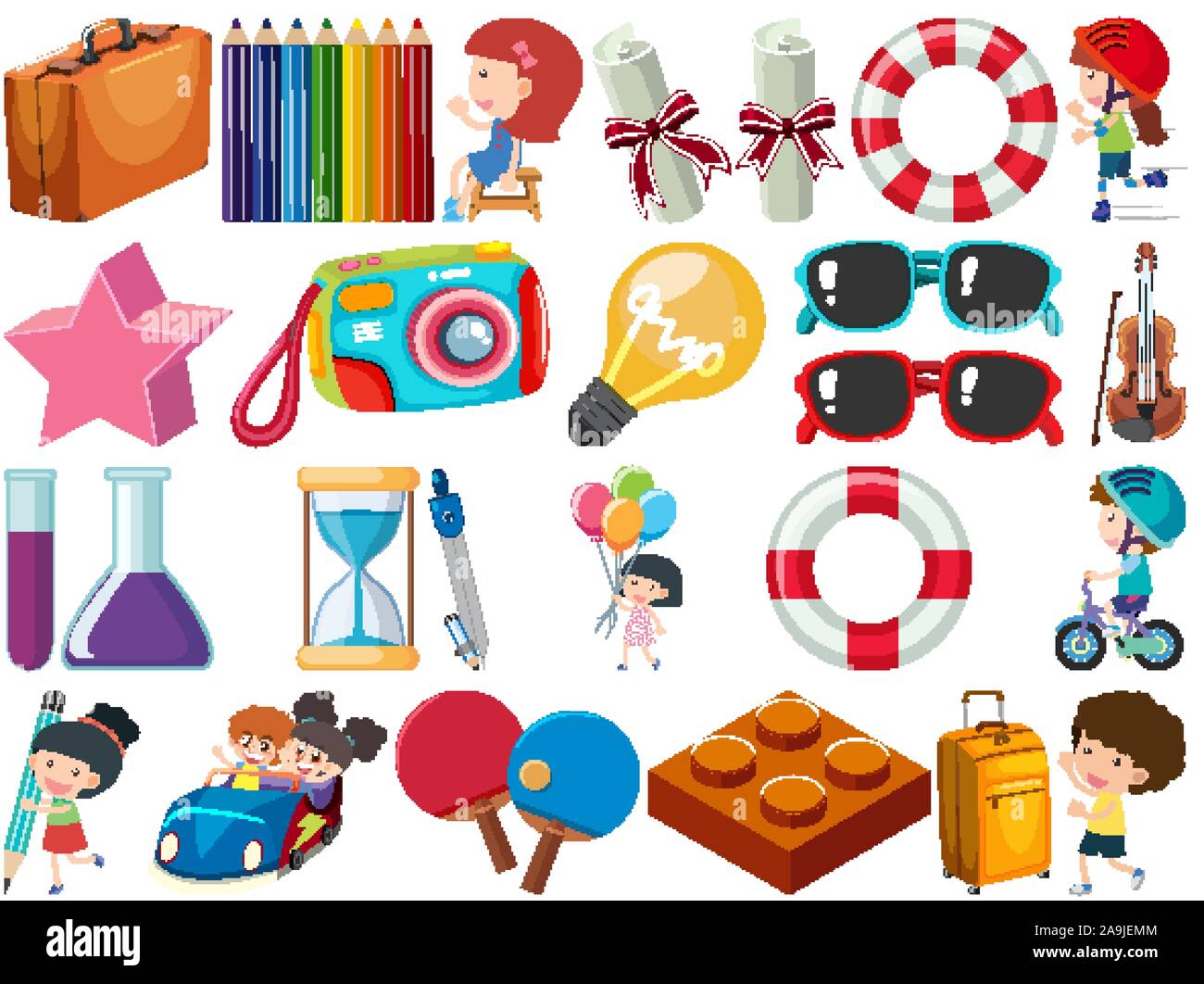 Set of isolated objects kids and stationeries illustration Stock Vector ...