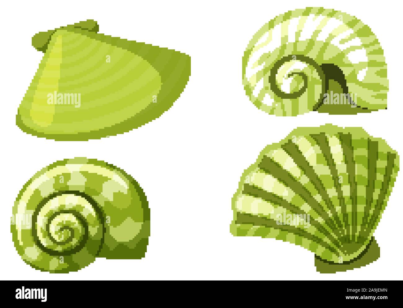 Set of isolated seashells in green color illustration Stock Vector ...