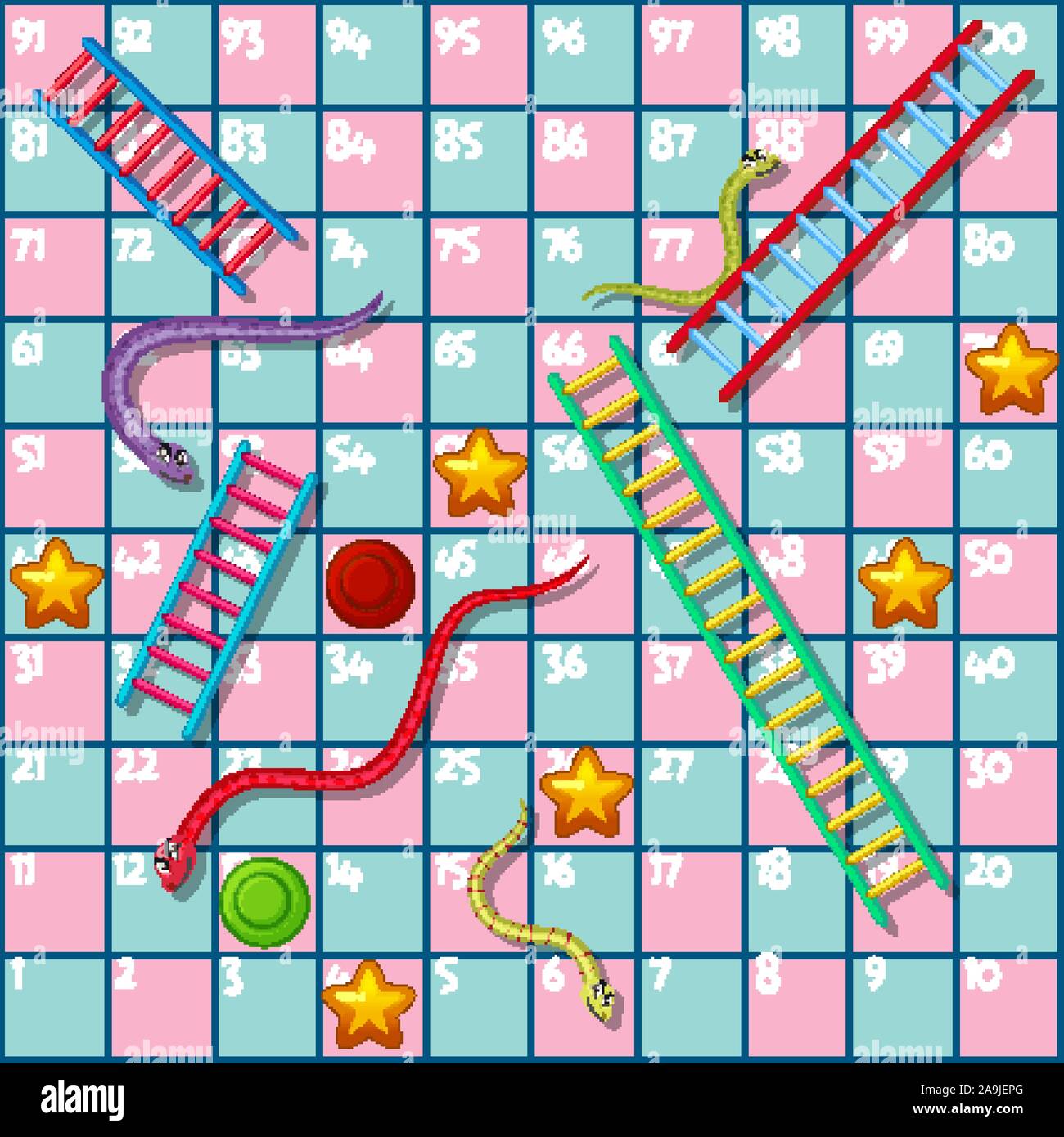 Boardgame design template with snakes and ladders illustration Stock ...