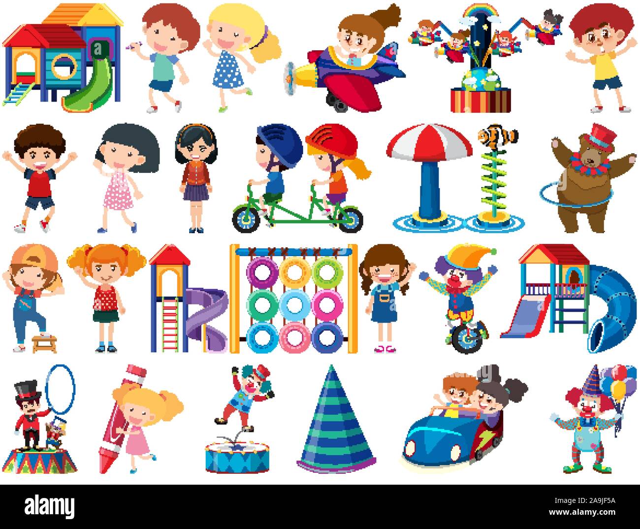 Large set of isolated objects of kids and circus illustration Stock ...