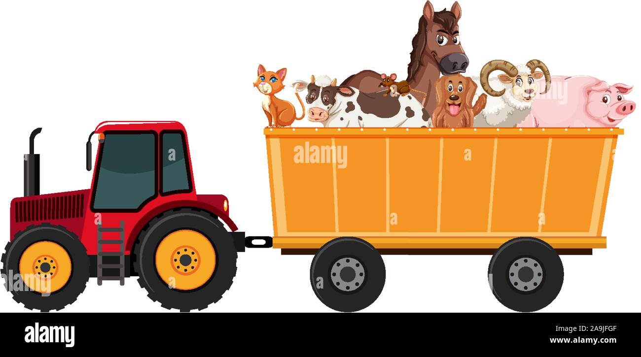Farm animals riding on tractor illustration Stock Vector Image & Art ...