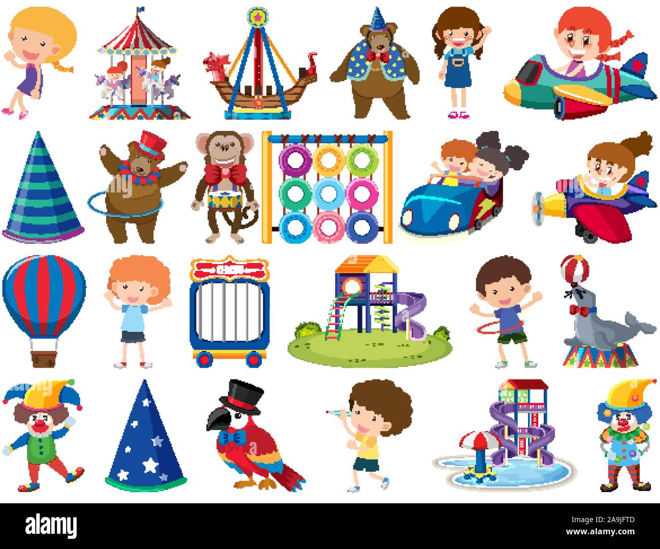 Large set of isolated objects of kids and circus illustration Stock ...