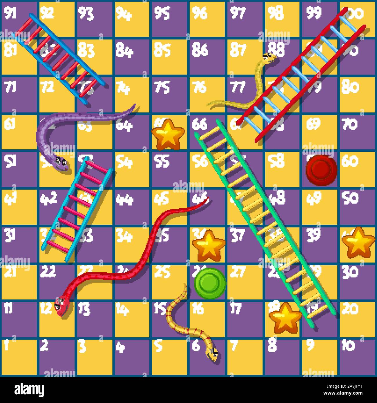 Boardgame design template with snakes and ladders illustration Stock ...