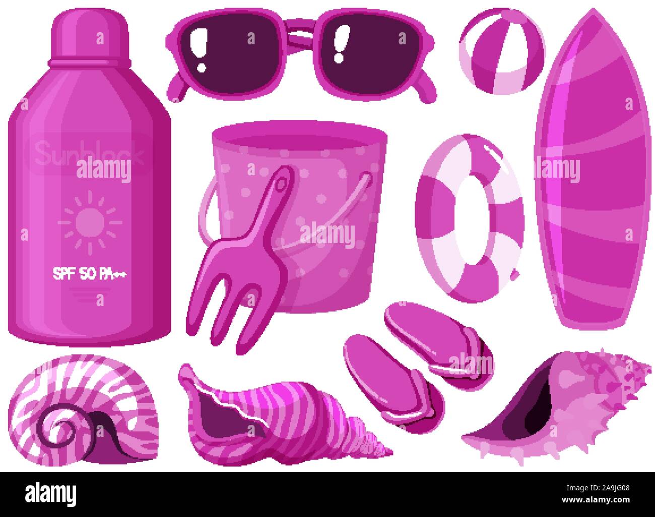 Isolated of summer items in pink color illustration Stock Vector Image ...