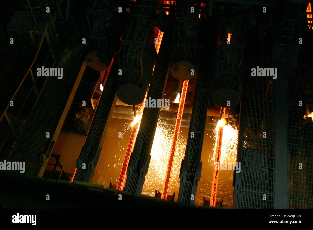 Continuos steel casting unit on large integrated steelworks Stock Photo ...