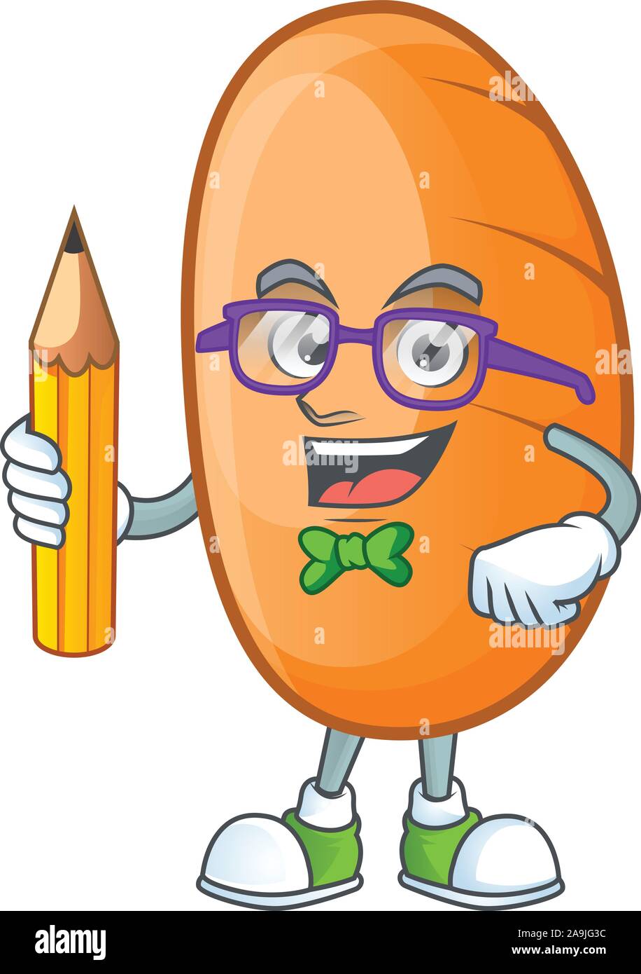 Long loaf cartoon with the character student holding pencil Stock ...