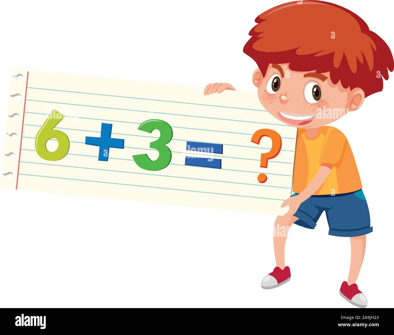 Boy holding math question of addition illustration Stock Vector Image ...