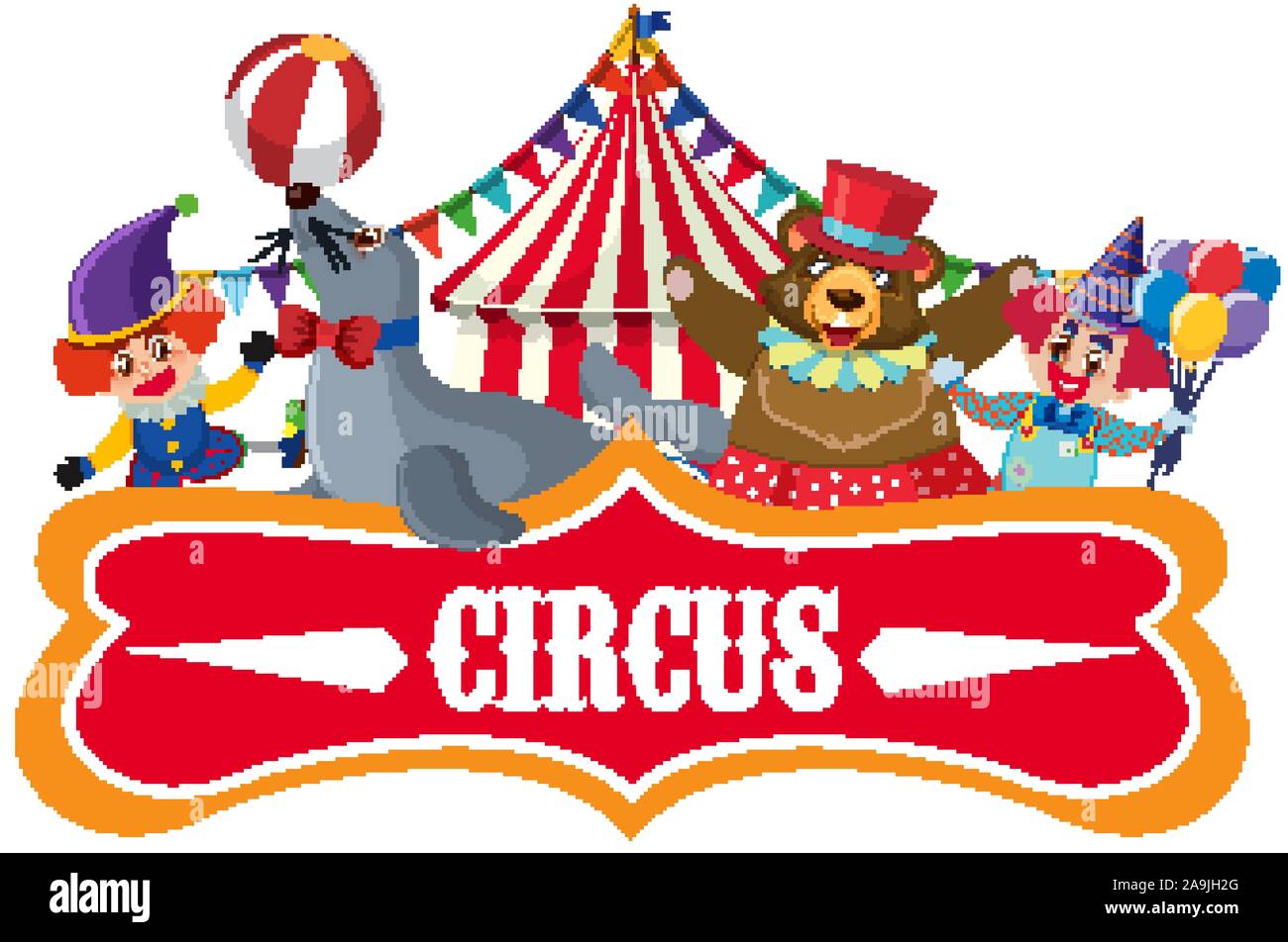 Sticker template for circus with many animals illustration Stock Vector ...