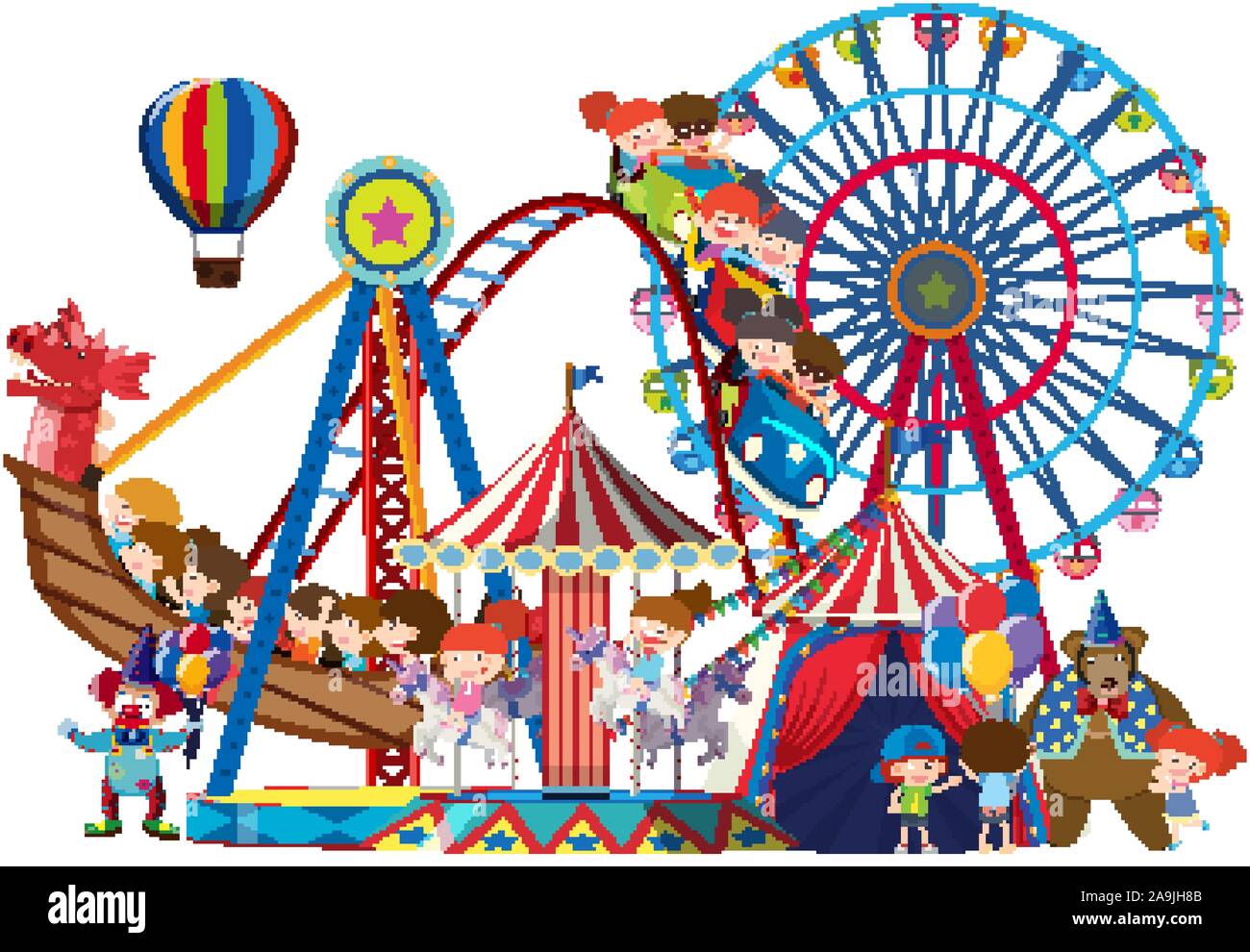 Cartoon children riding on roller Cut Out Stock Images & Pictures - Alamy