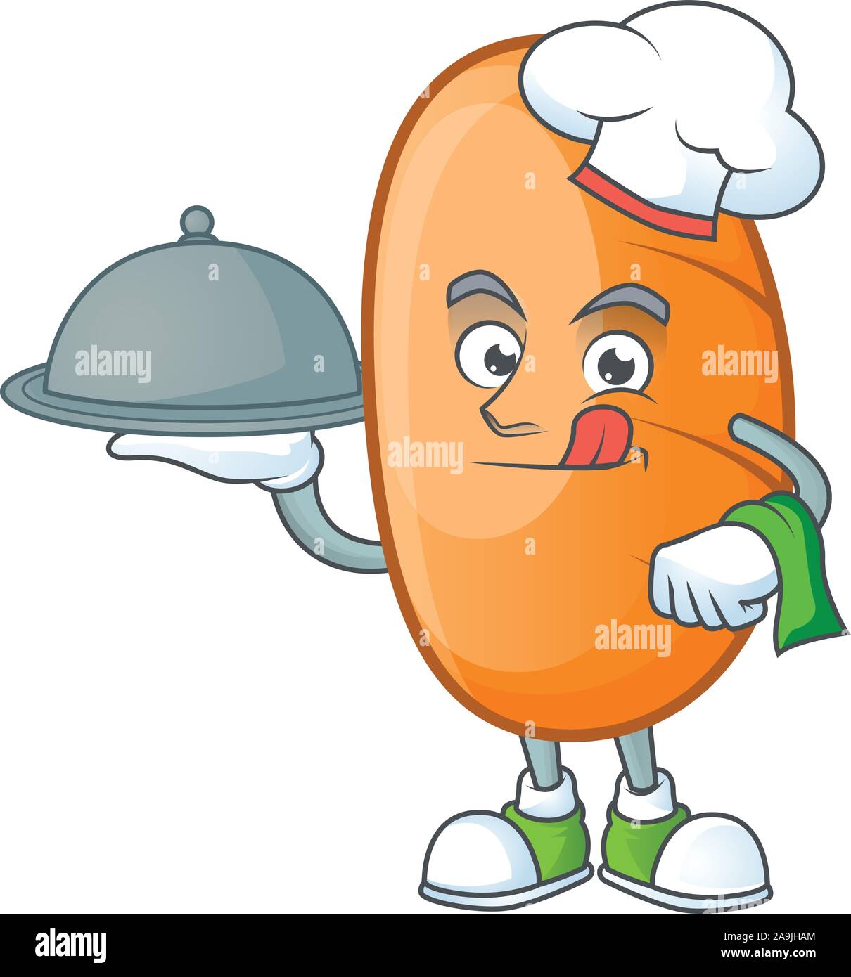 Long loaf cartoon character with chef holding food mascot Stock Vector ...
