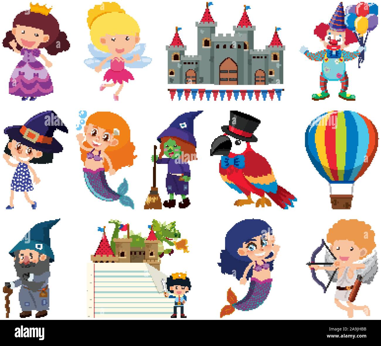 Set of fairytale characters on white background illustration Stock ...