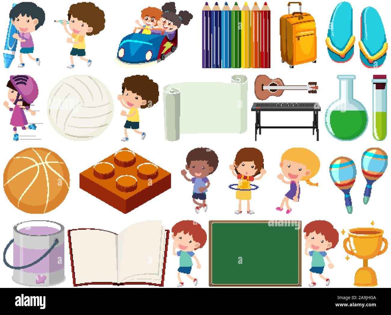 Set of isolated objects theme children and school items illustration ...