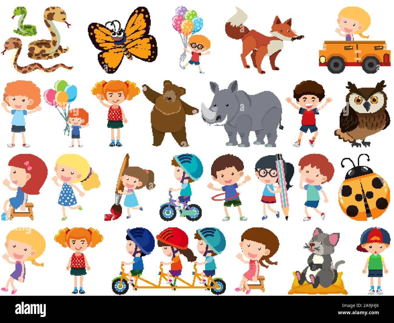 Set of isolated objects theme animals and kids illustration Stock ...