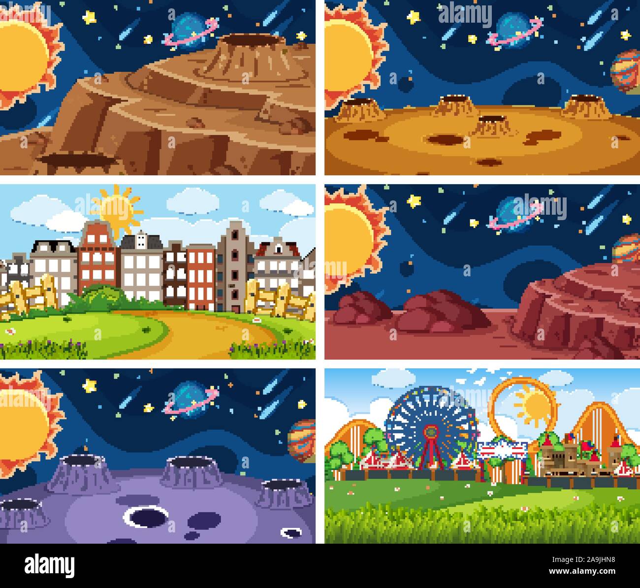 A set of outdoor scene including space illustration Stock Vector Image ...