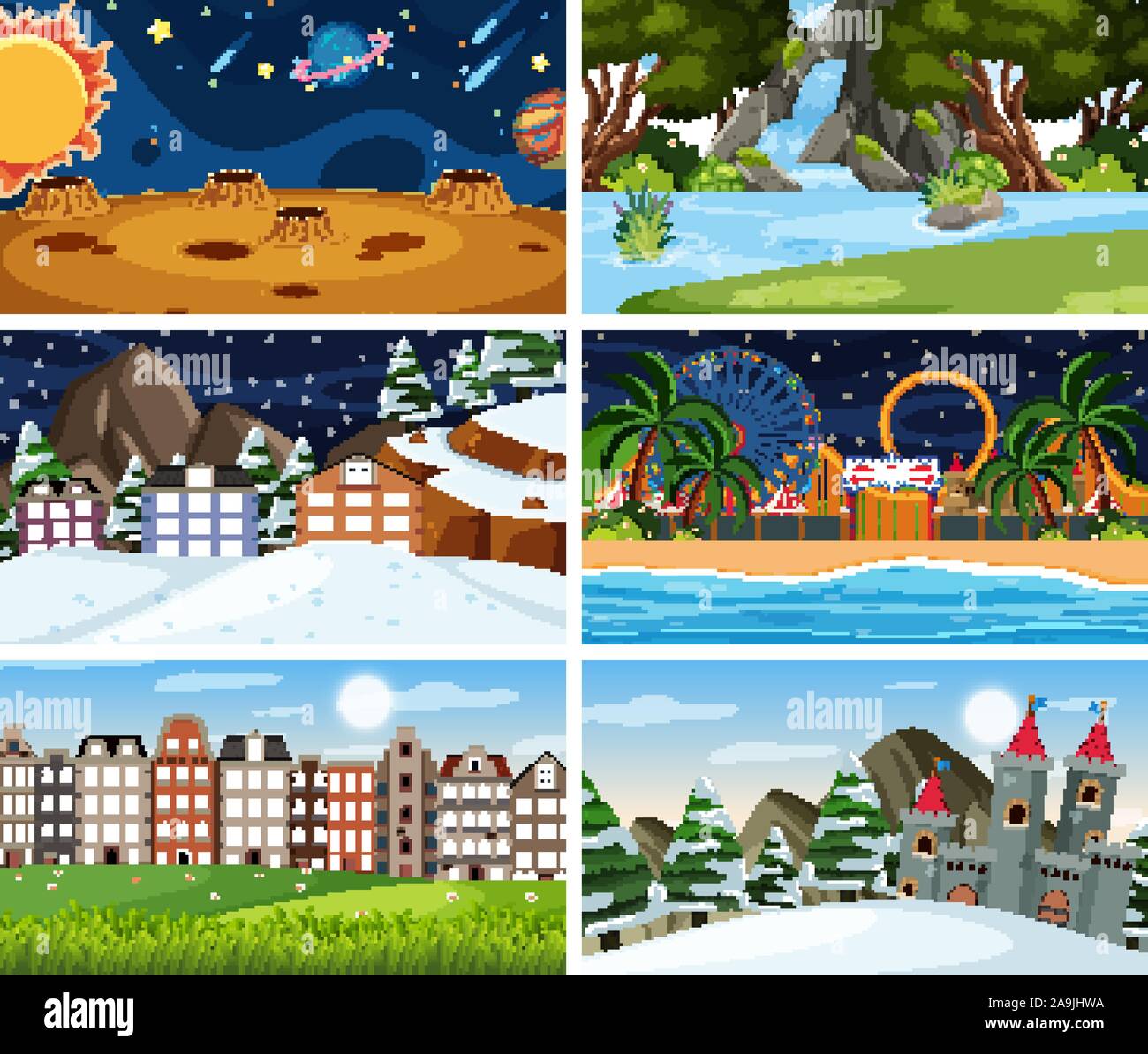 A set of outdoor scene including space illustration Stock Vector Image ...