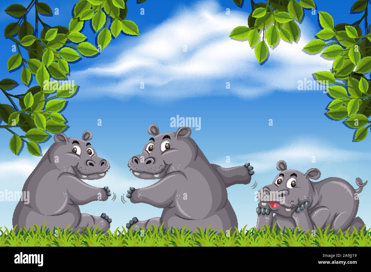 Hippos in wood scene illustration Stock Vector Image & Art - Alamy