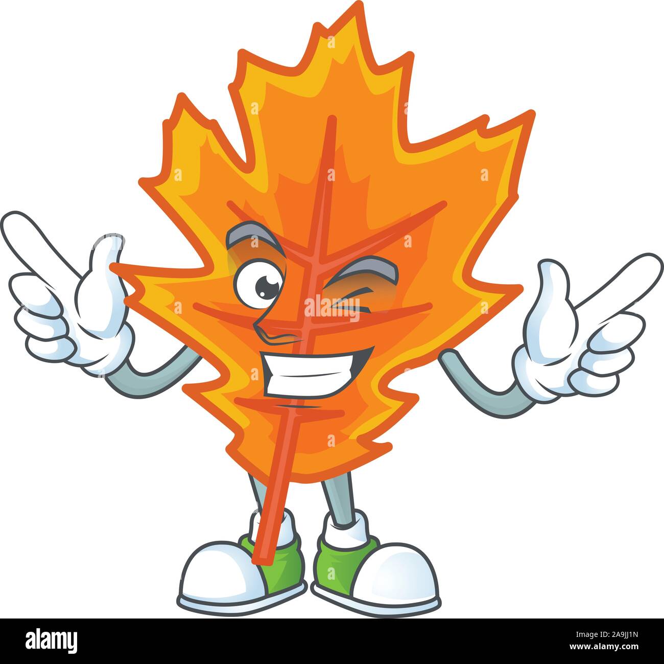 Orange autumn leaves with cartoon character wink Stock Vector Image ...