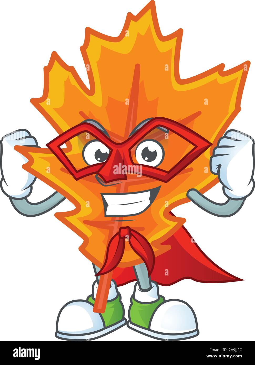 Orange autumn leaves with cartoon character super hero Stock Vector ...
