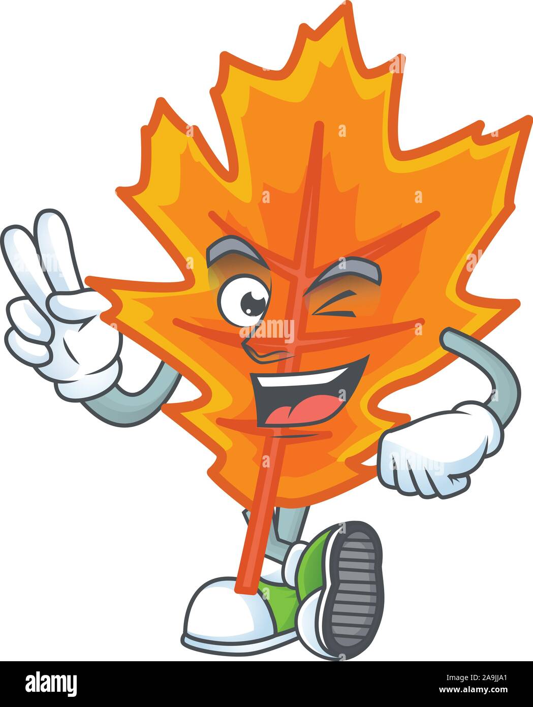 Orange autumn leaves with cartoon character two finger Stock Vector ...