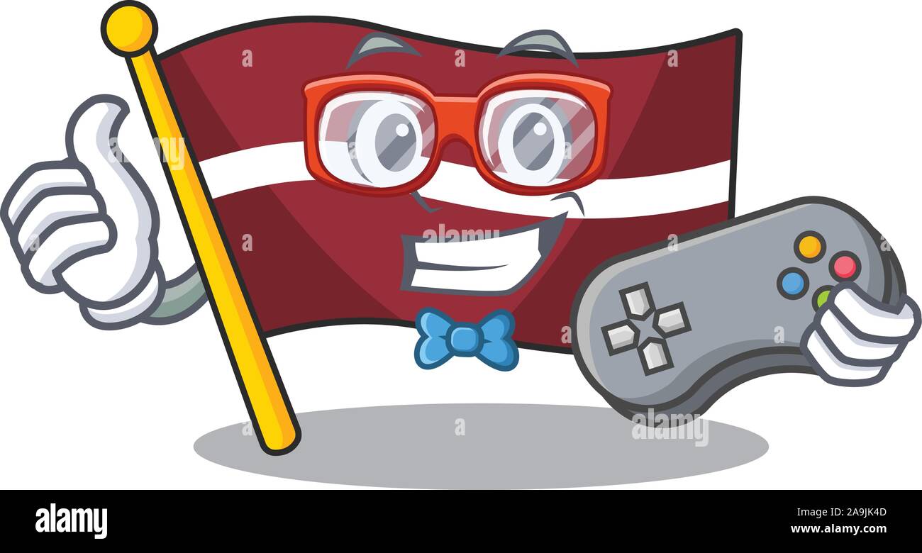 Cartoon flag latvia isolated in character holding gamer Stock Vector ...