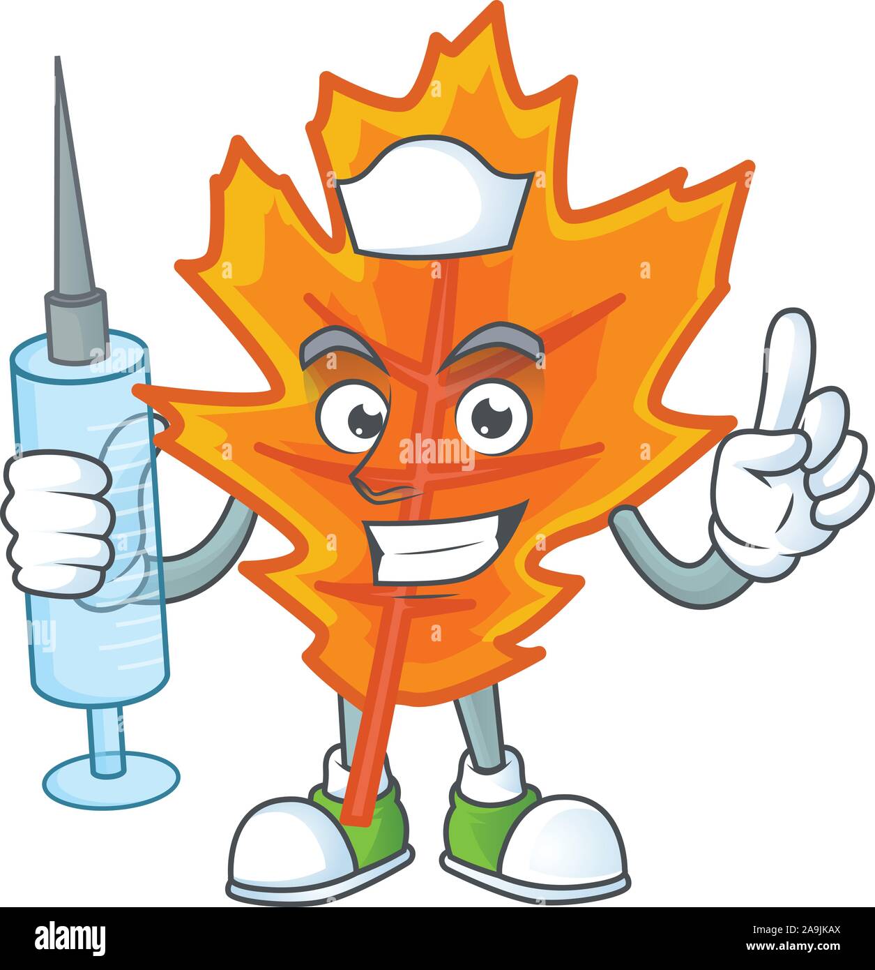 Orange autumn leaves with cartoon character nurse Stock Vector Image ...