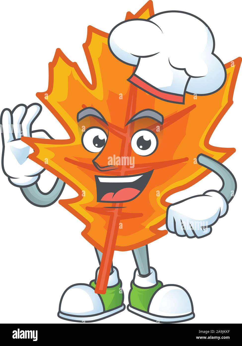 Orange autumn leaves with cartoon character chef Stock Vector Image ...