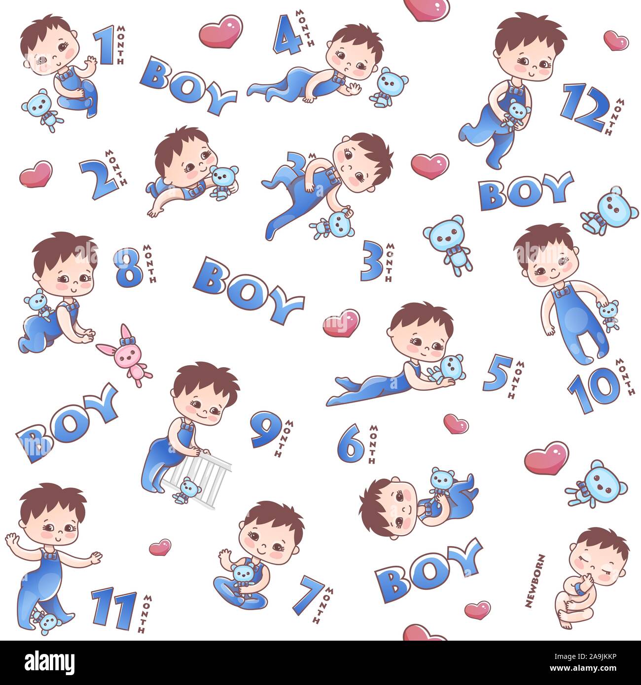 Baby boy seamless pattern. Little baby boy. Stages of child development ...