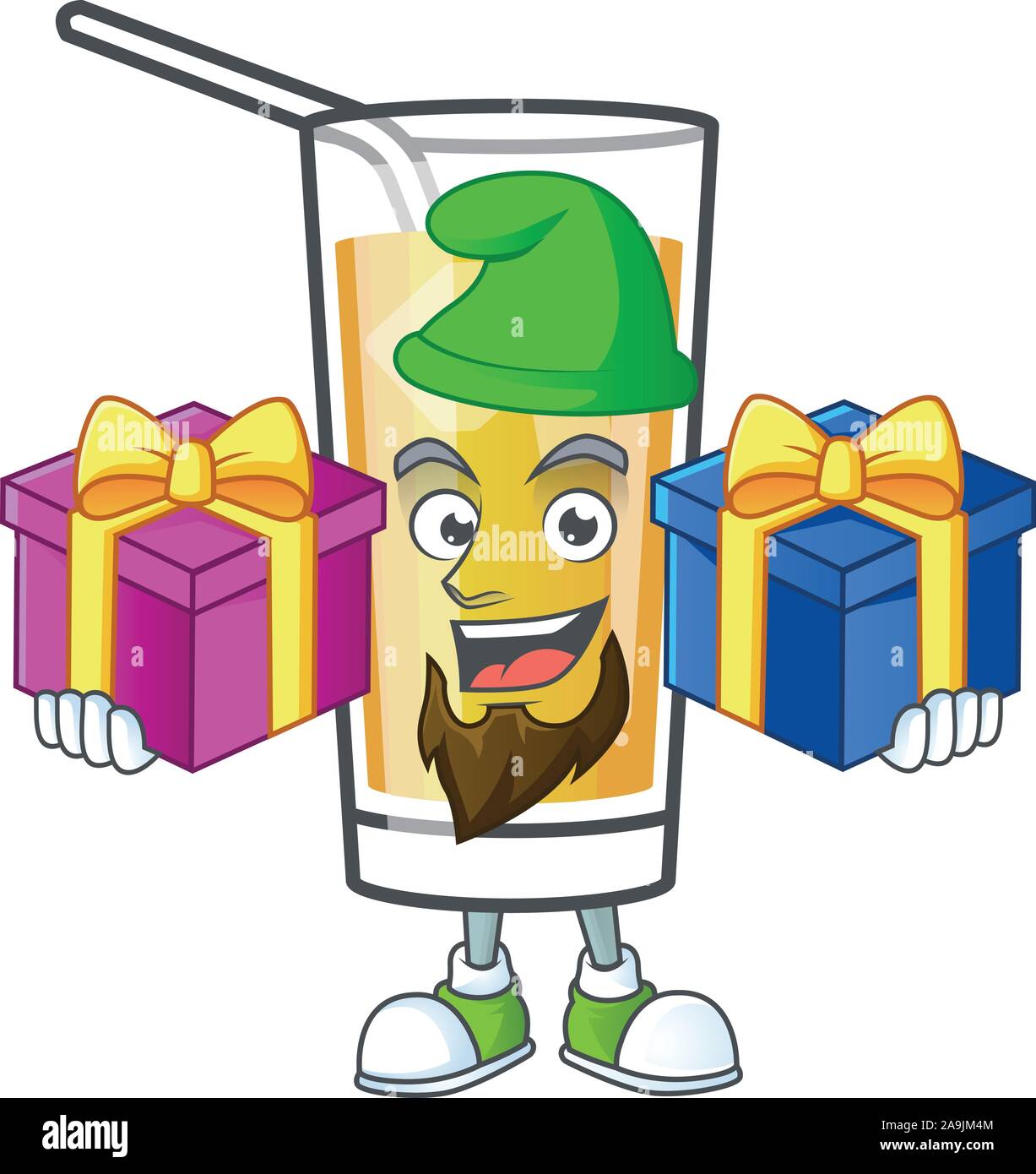 Apple cider cartoon with mascot character bring two gifts Stock Vector ...