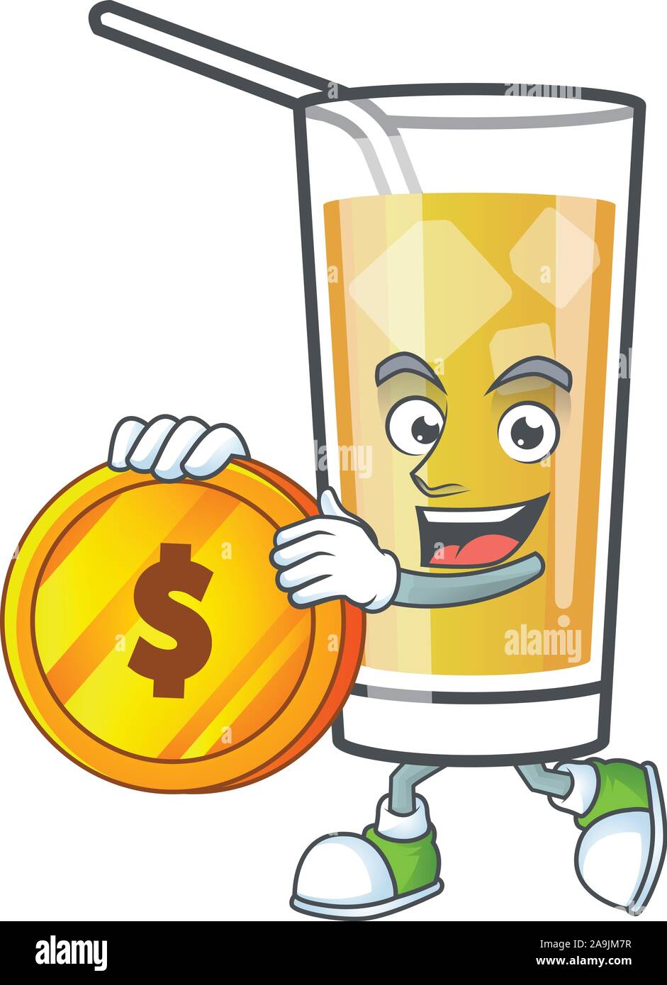 Bring coin cute apple character mascot with object cartoon vector ...