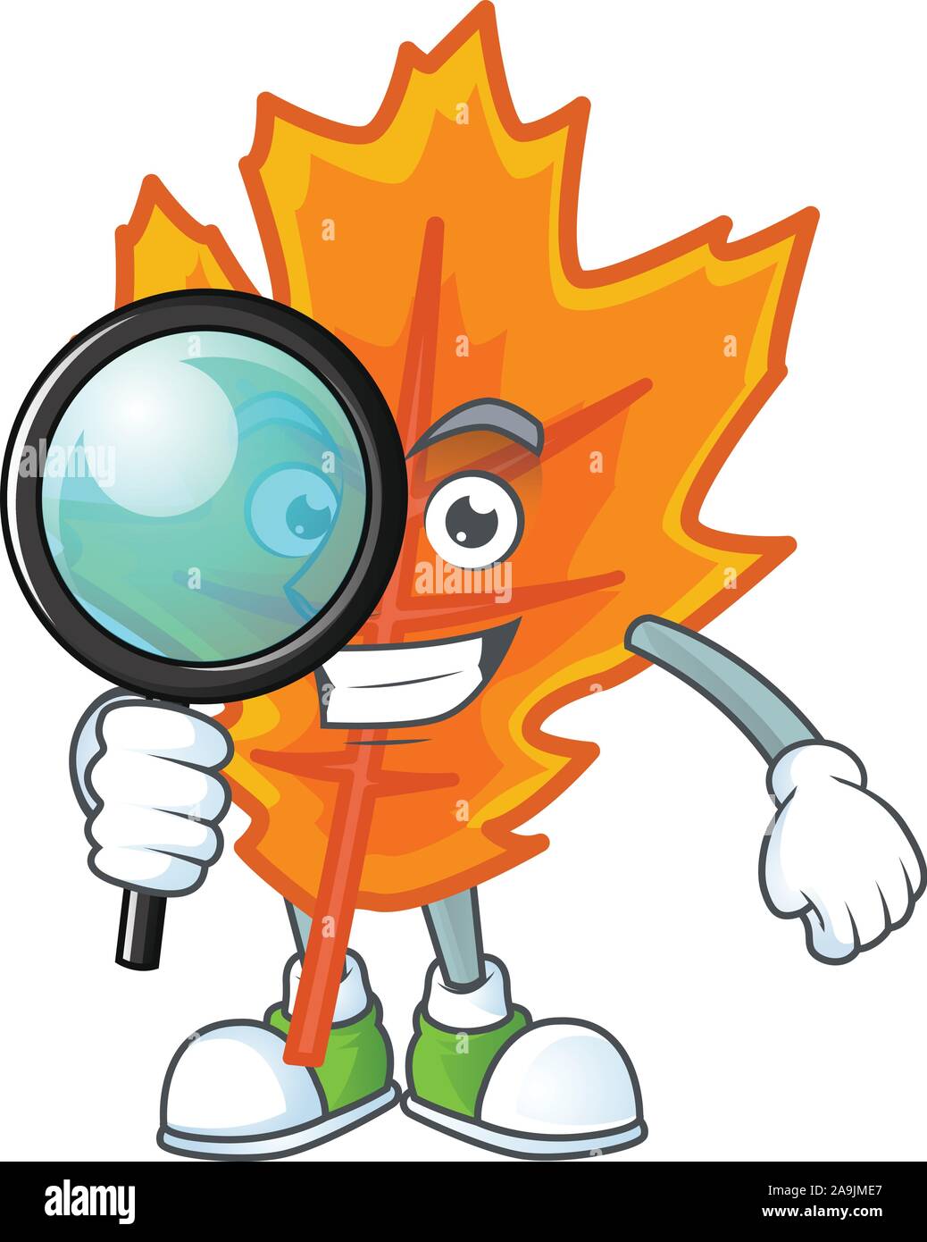 Orange autumn leaves with cartoon character detective Stock Vector ...