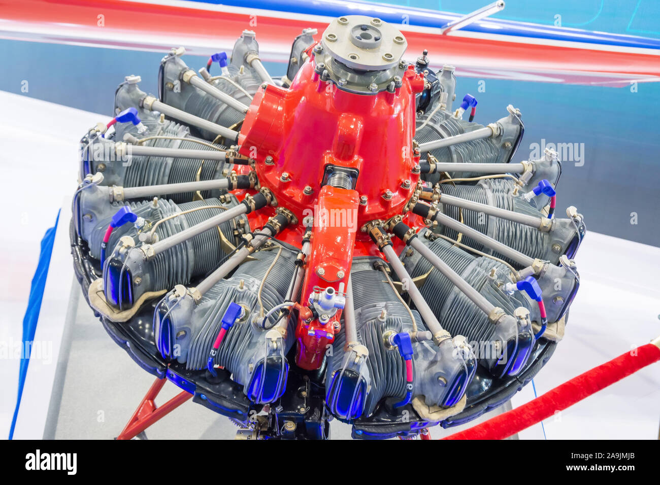 The inside of the mechanism of a turboprop light engine aircraft, close ...