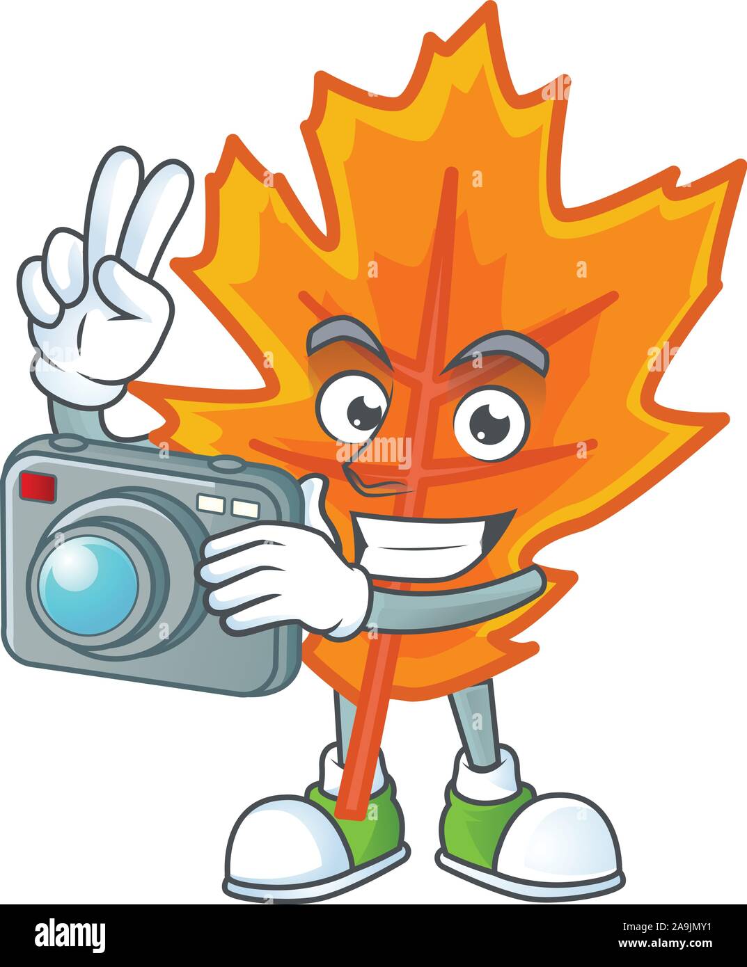 Orange autumn leaves cartoon with photographer mascot Stock Vector ...