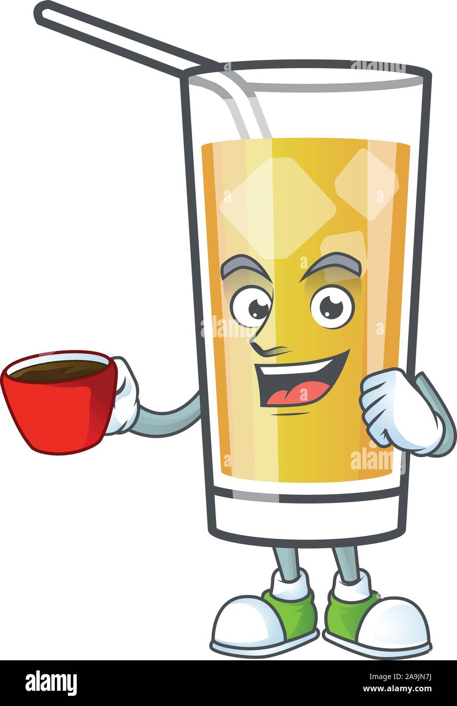 Cartoon apple cider with the character drinking in cup Stock Vector ...